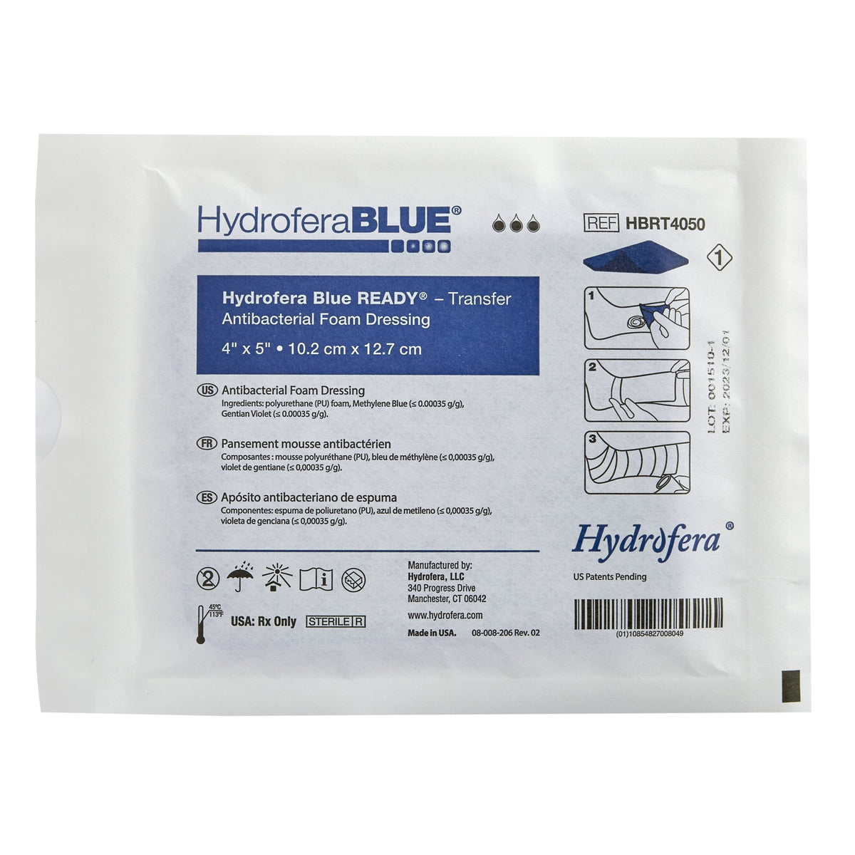 Hydrofera BLUE® READY-Transfer Antibacterial Foam Dressing 4" x 5 ...