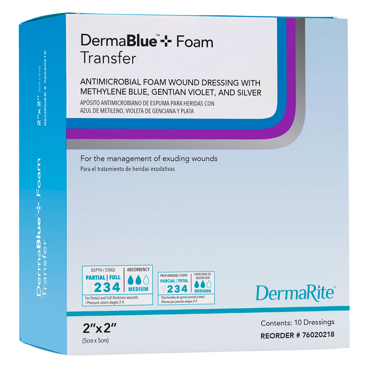 DermaBlue+™ Foam 2x2 Wound Dressing - Box of 10 — Medical Supply Surplus