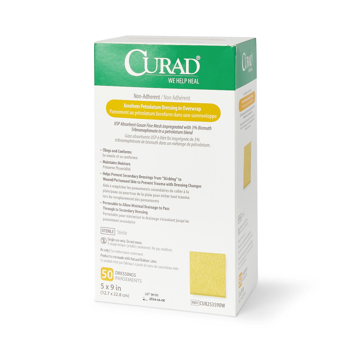 Curad® Xeroform 5 x 9" Petrolatum Dressing in Overwrap — Medical Supply ...