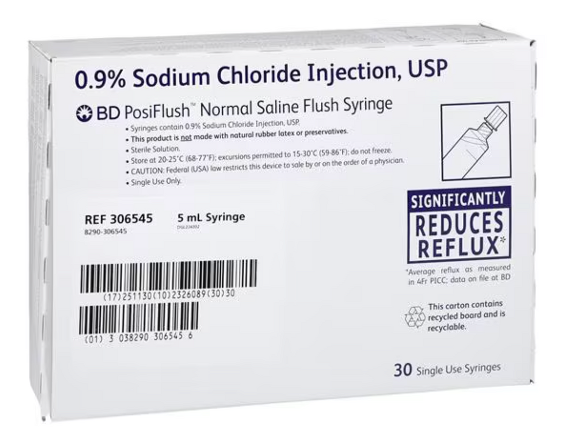 BD PosiFlush™ IV Flush Normal Saline Filled Syringe 5ml - 306545 ...