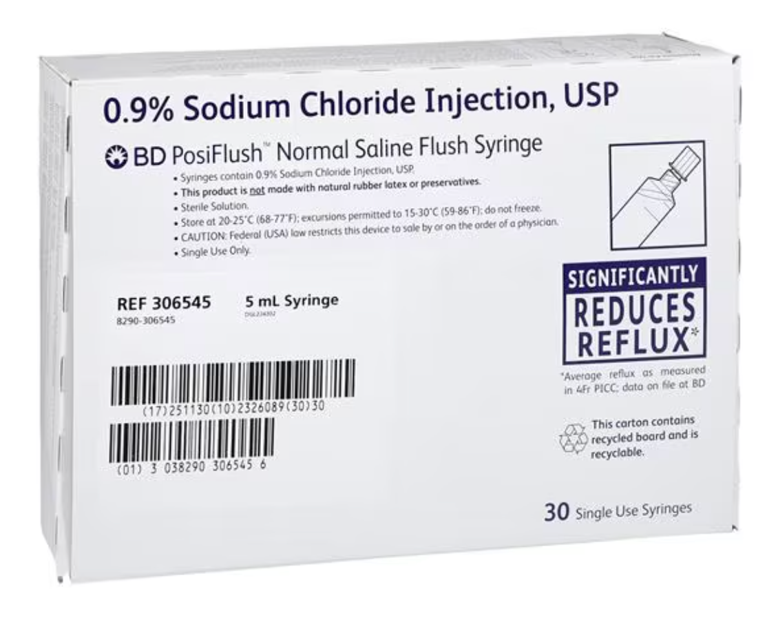 BD PosiFlush™ IV Flush Normal Saline Filled Syringe 5ml - 306545 ...