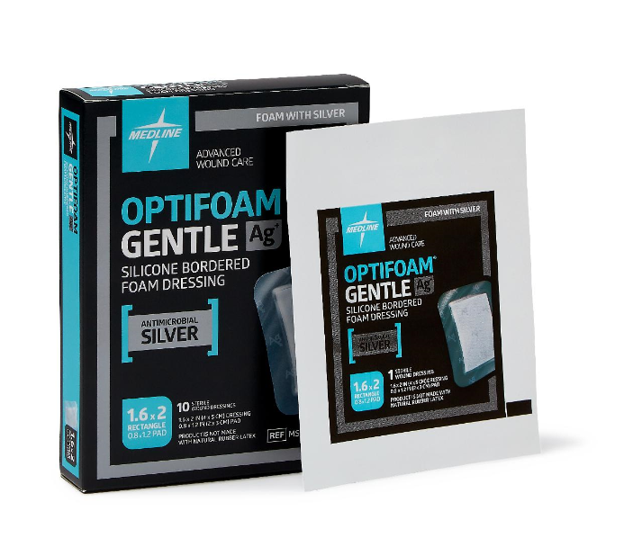 Optifoam Gentle 1.6" x 2" Silicone Border with AG Dressing — Medical ...