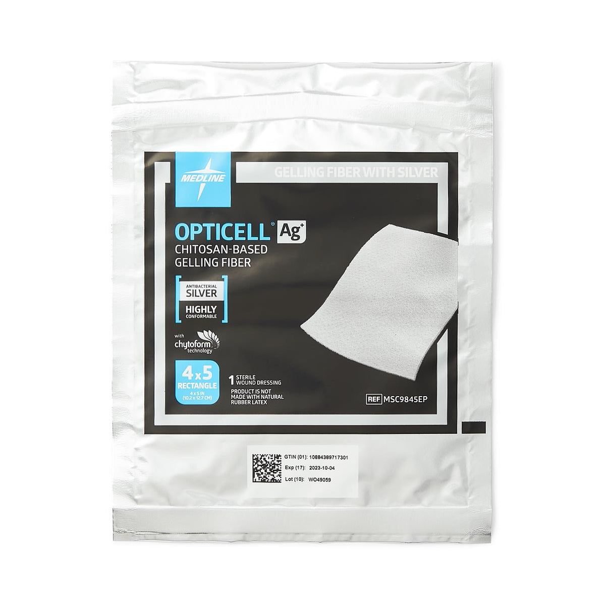 Opticell Ag+ 4" x 5" Silver Antibacterial Wound Dressing - MSC9845EP — Medical Supply Surplus