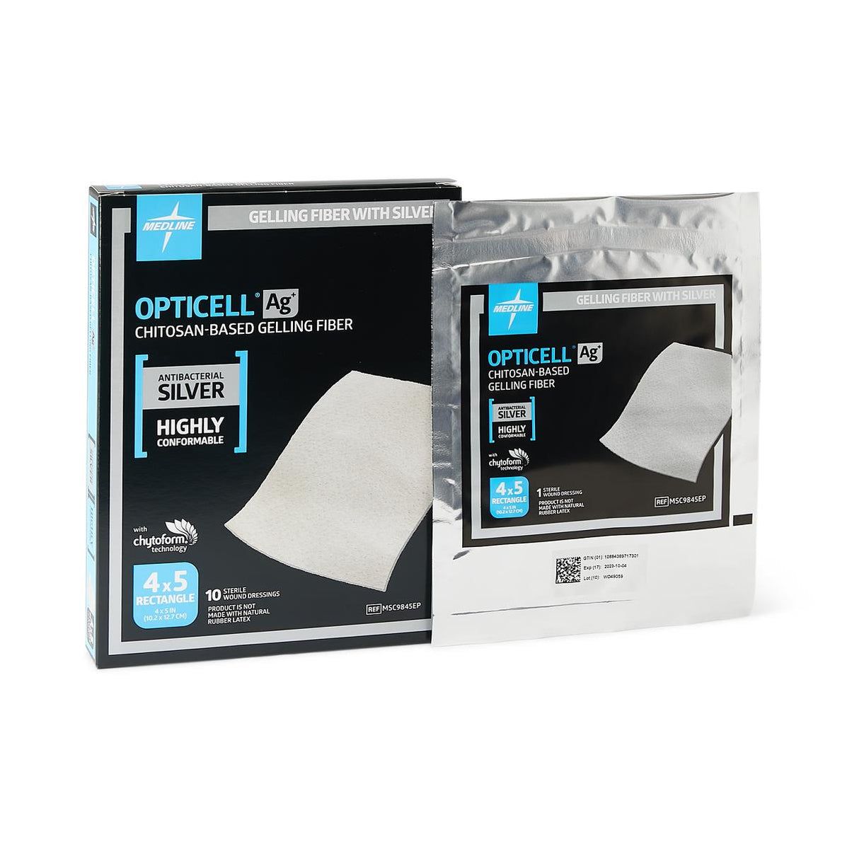 Opticell Ag+ 4" x 5" Silver Antibacterial Wound Dressing - MSC9845EP — Medical Supply Surplus