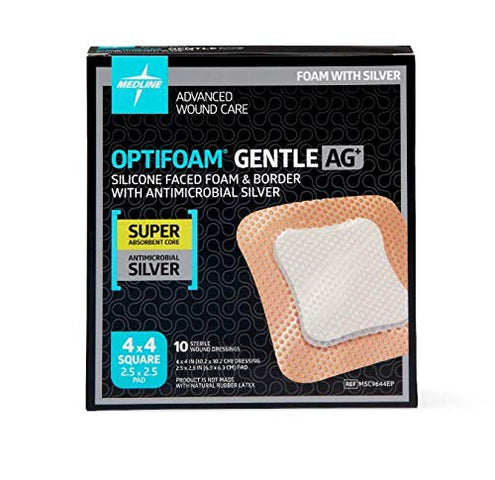 Optifoam Gentle Border 4" x 4" Silicone Faced Foam with AG Dressing - — Medical Supply Surplus